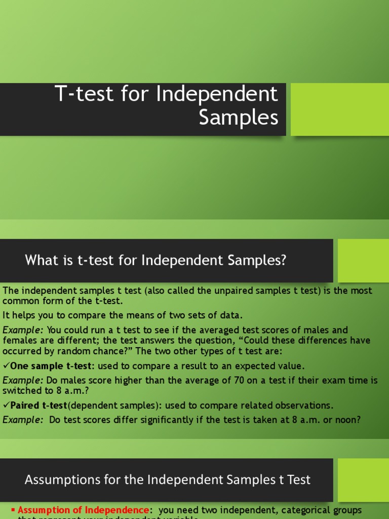T-Test For Independent Samples | PDF | Student's T Test | P Value