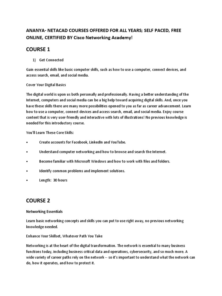 Ananya Cisco Networking Academy Coures List | PDF | Computer Programming | Security