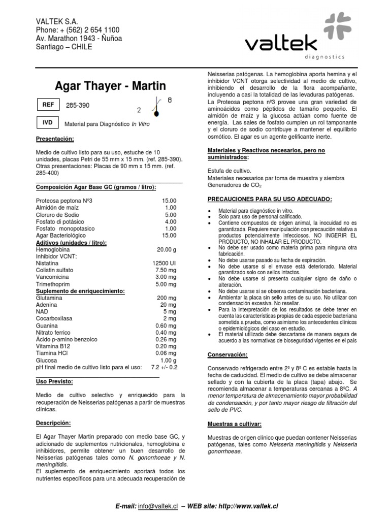 Agar Thayer Martin 55 Valtek Version 3 | PDF | Microbiología | Organismos