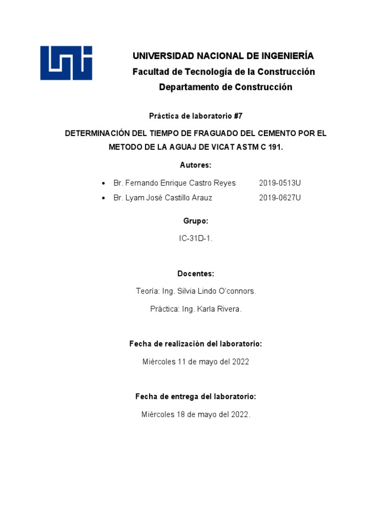Tiempo de Fraguado del Cemento ASTM C 191 | PDF | Hormigón | Cemento