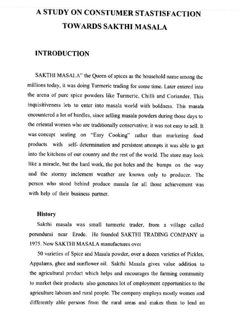 Consumer Statisfication in Sakthi Masala Products | PDF