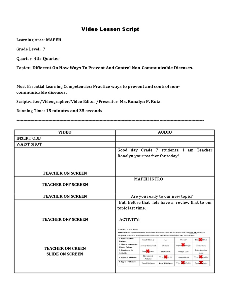 Video-Lesson-Script - Q4M4 | PDF | Non Communicable Disease ...