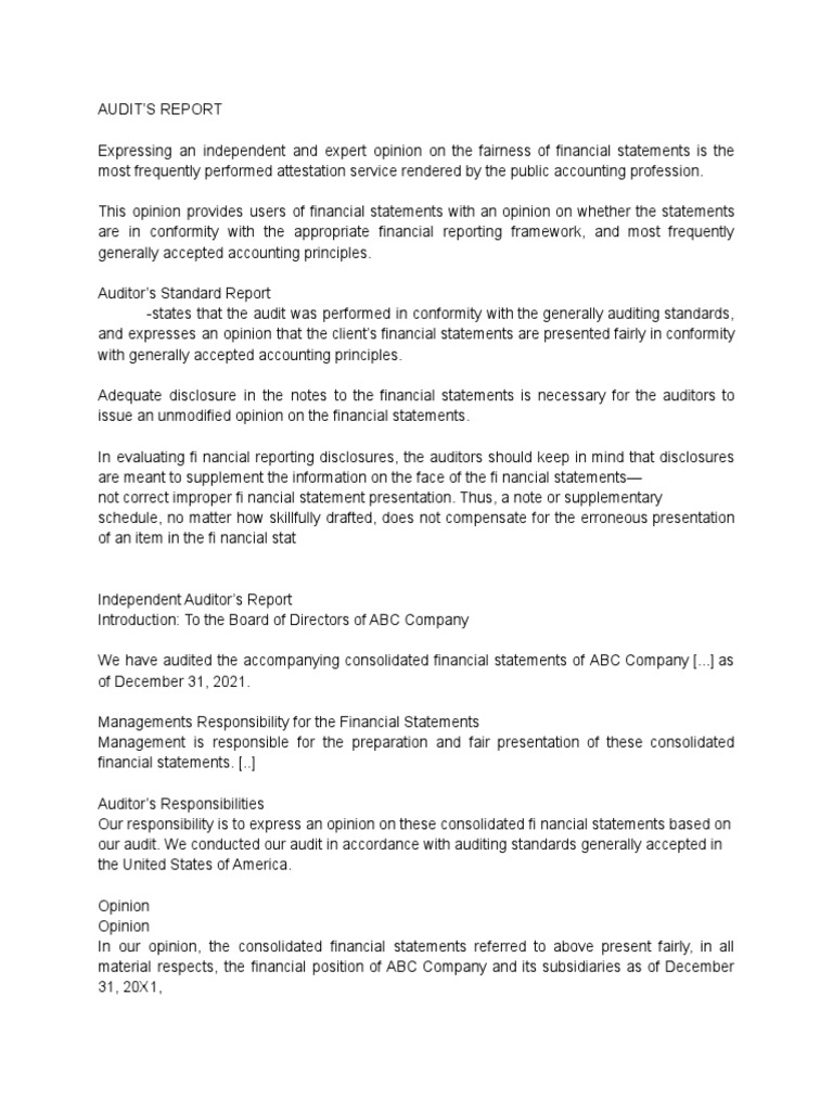Audit Report and Opinion | PDF | Auditor's Report | Financial Audit