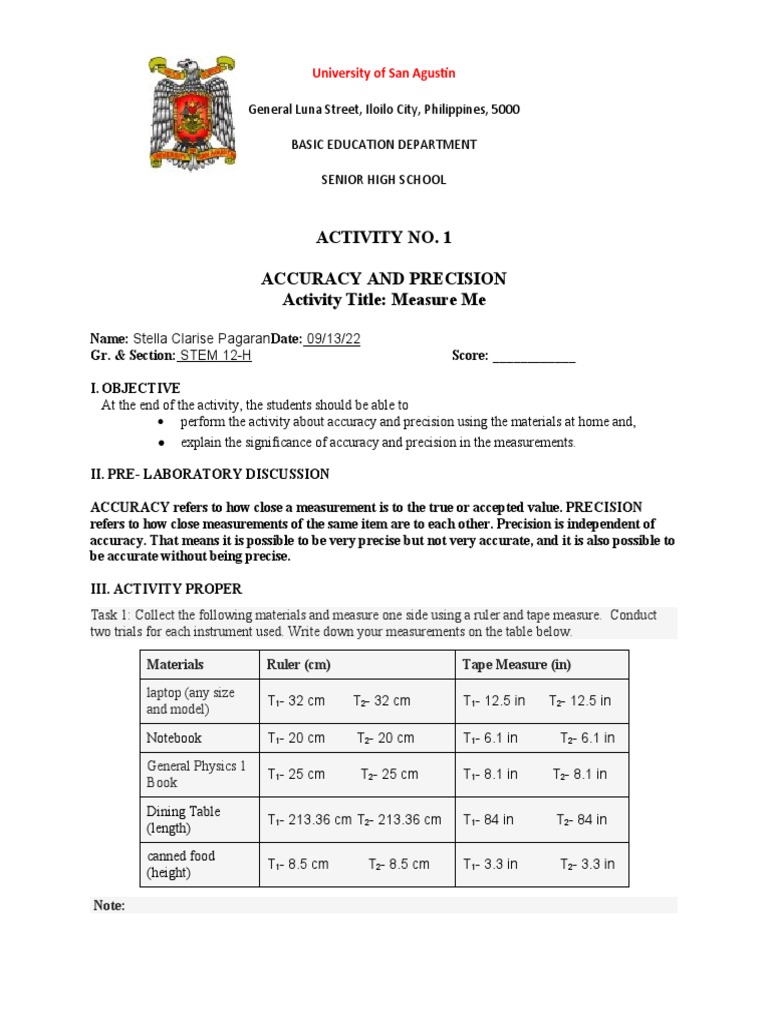 Measuring Accuracy and Precision: An Activity on the Importance of Precise and Accurate ...