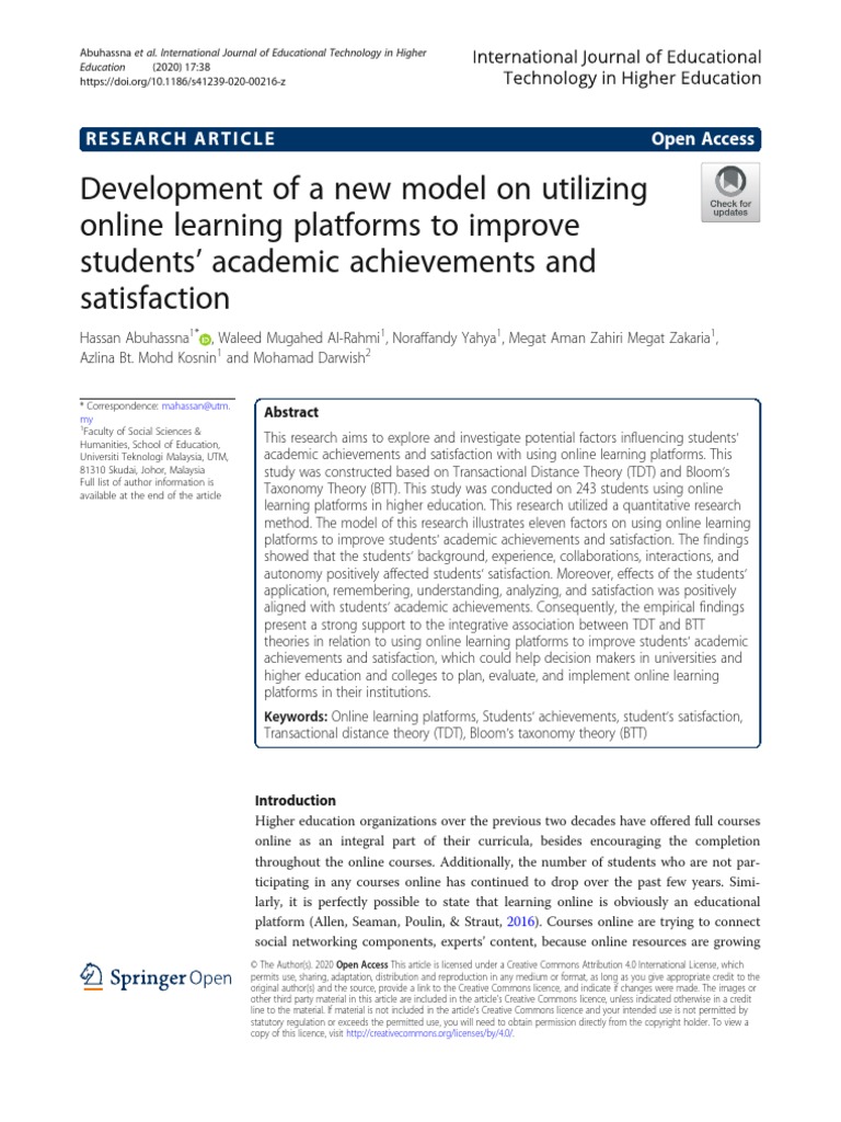 Development of A New Model On Utilizing Online Learning Platforms To Improve Students ' Academic ...