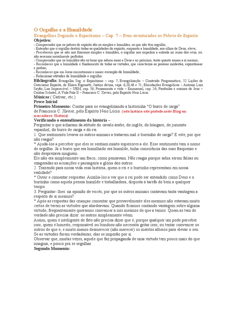 Orgulho e Humildade no Espiritismo | PDF | Humildade | Jesus