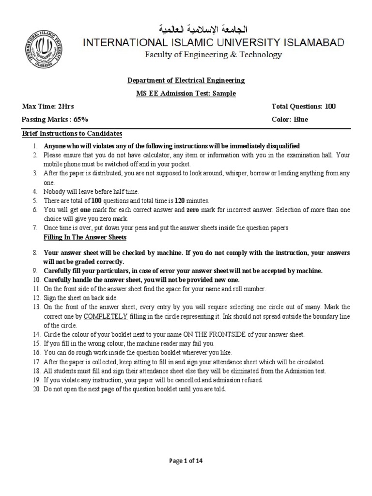 MS EE Sample Admission Test 090819 | PDF | Series And Parallel Circuits ...