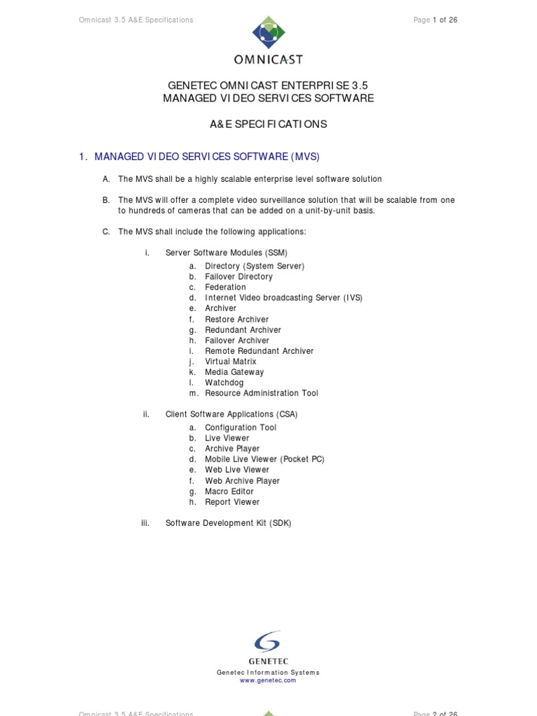 Omnicast Enterprise AESpecs 35 | PDF | Video | Streaming Media