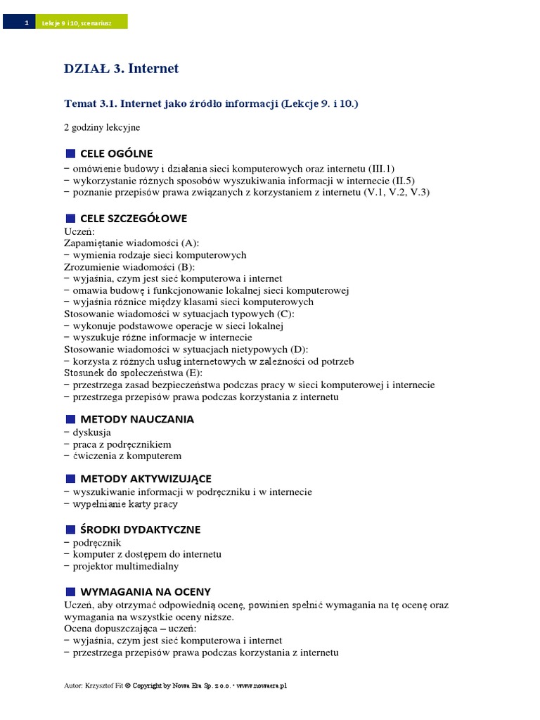 Scenariusz Lekcji Internet Jako Zrodlo Informacji | PDF