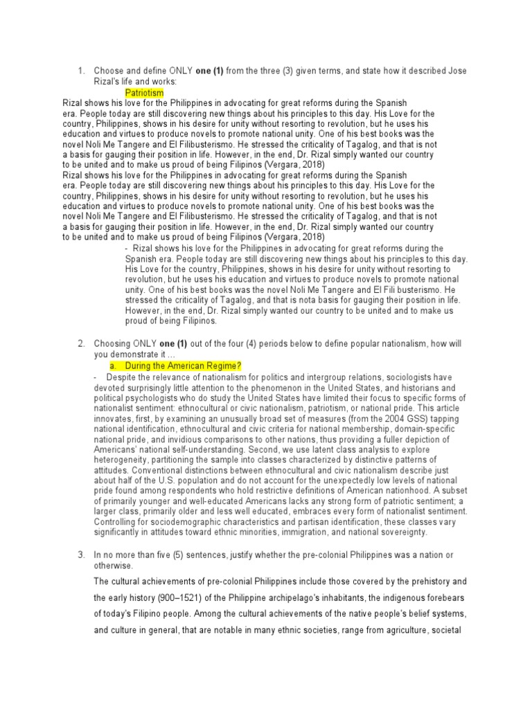 02 Quiz 1 | PDF | Nationalism | Philippines
