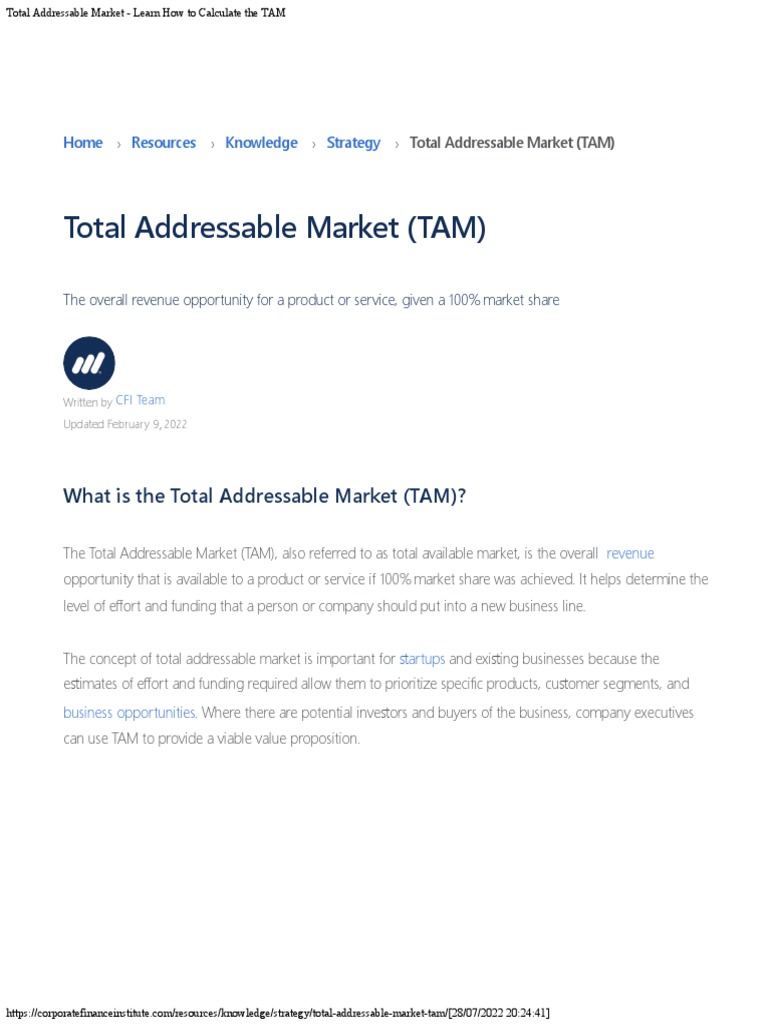 Total Addressable Market - Learn How To Calculate The TAM | PDF ...