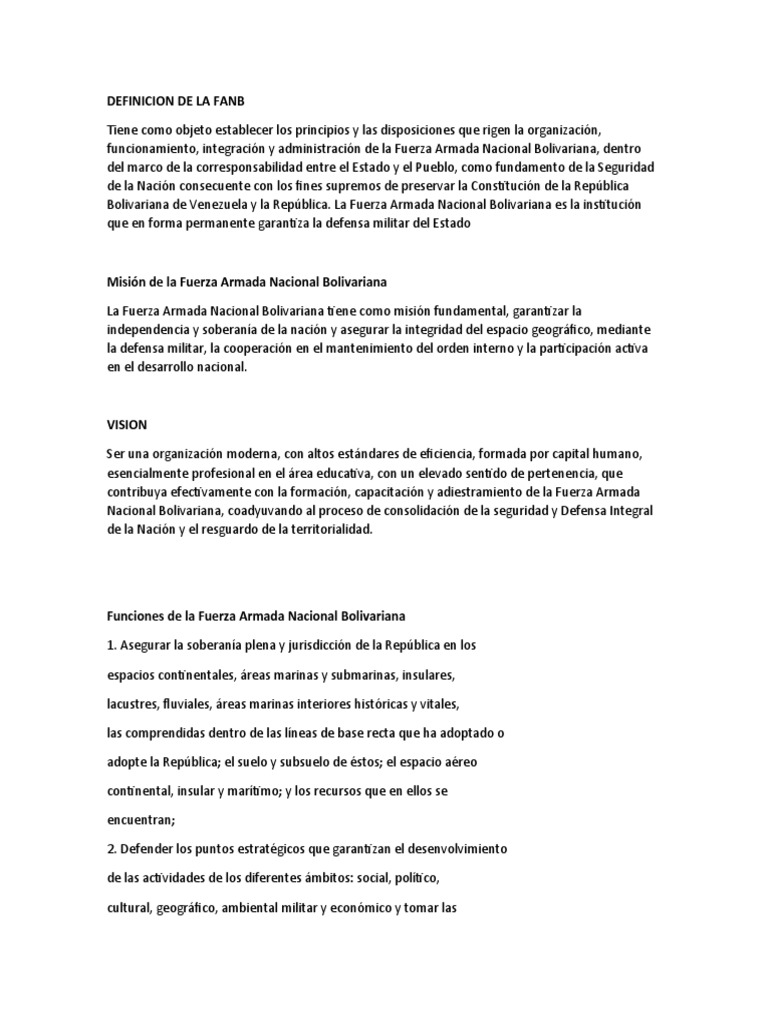 Definicion de La Fanb | PDF | Venezuela | Militar