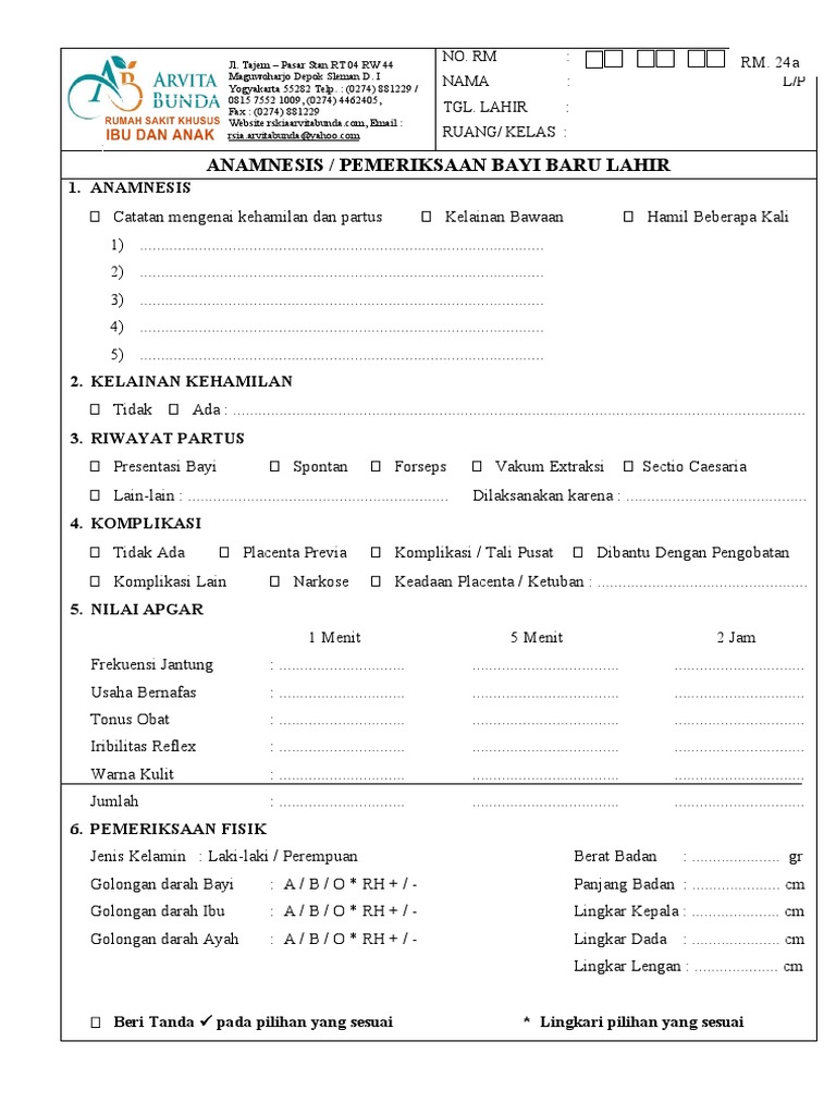 Anamnesis Pemeriksaan Bayi Baru Lahir | PDF