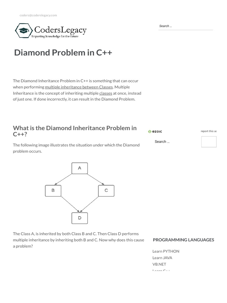 Diamond Problem in C++ - CodersLegacy | PDF