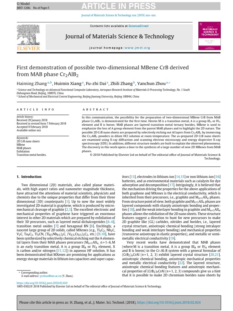 2D MBene CRB Derived Form MAB Phase Cr2AlB2 | PDF | Density Functional ...