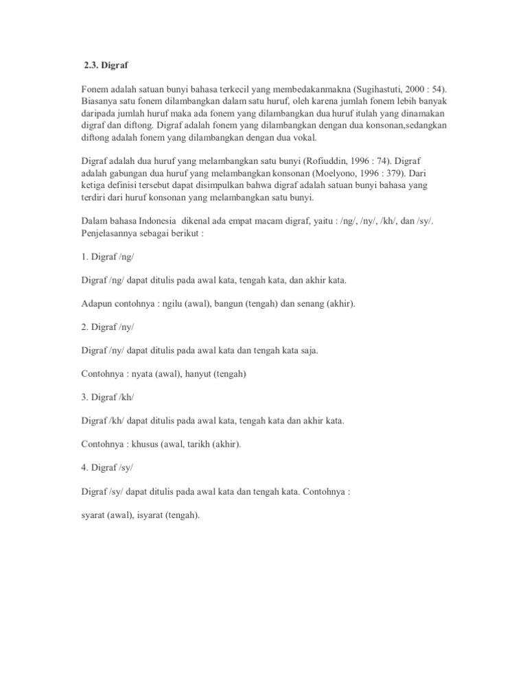 Definisi dan Contoh Huruf Digraf | PDF