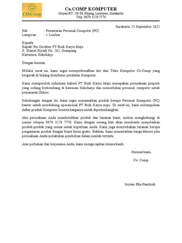 Contoh Surat Penawaran Barang | PDF