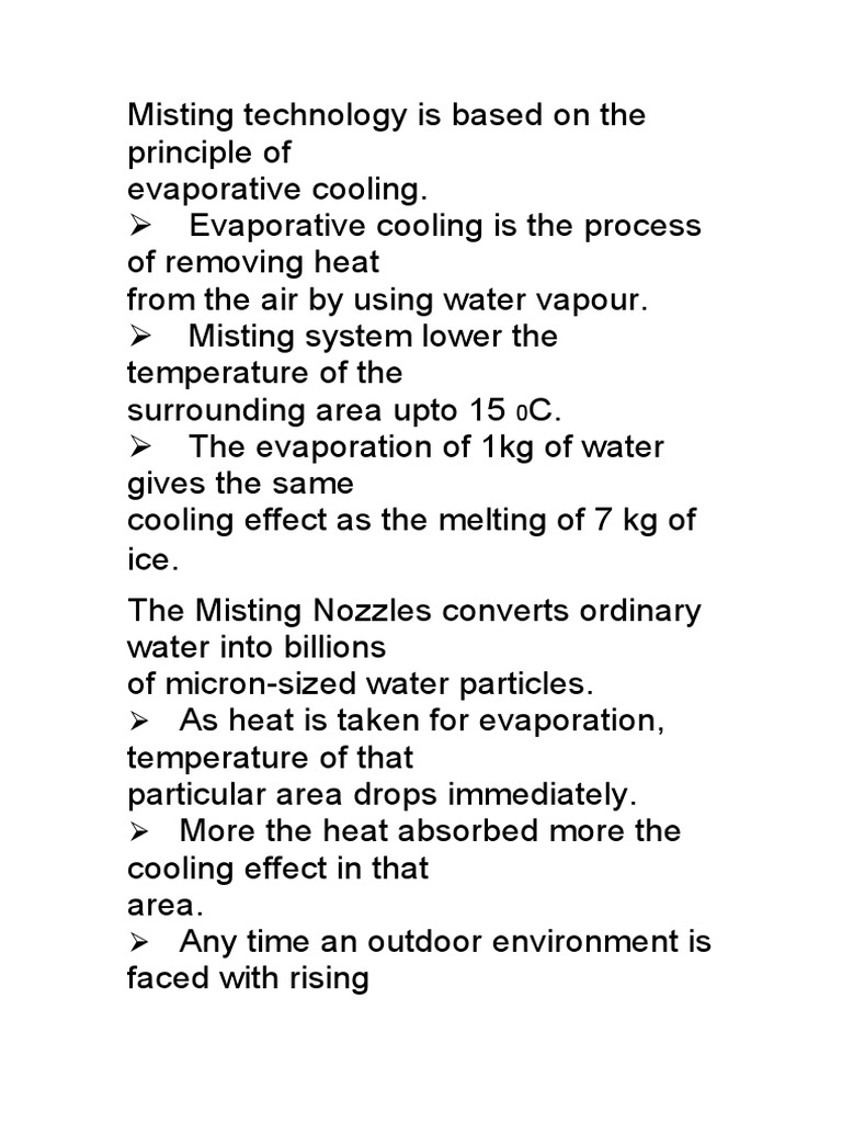 Misting Technology Is Based On The Principle of | PDF | Evaporation | Water