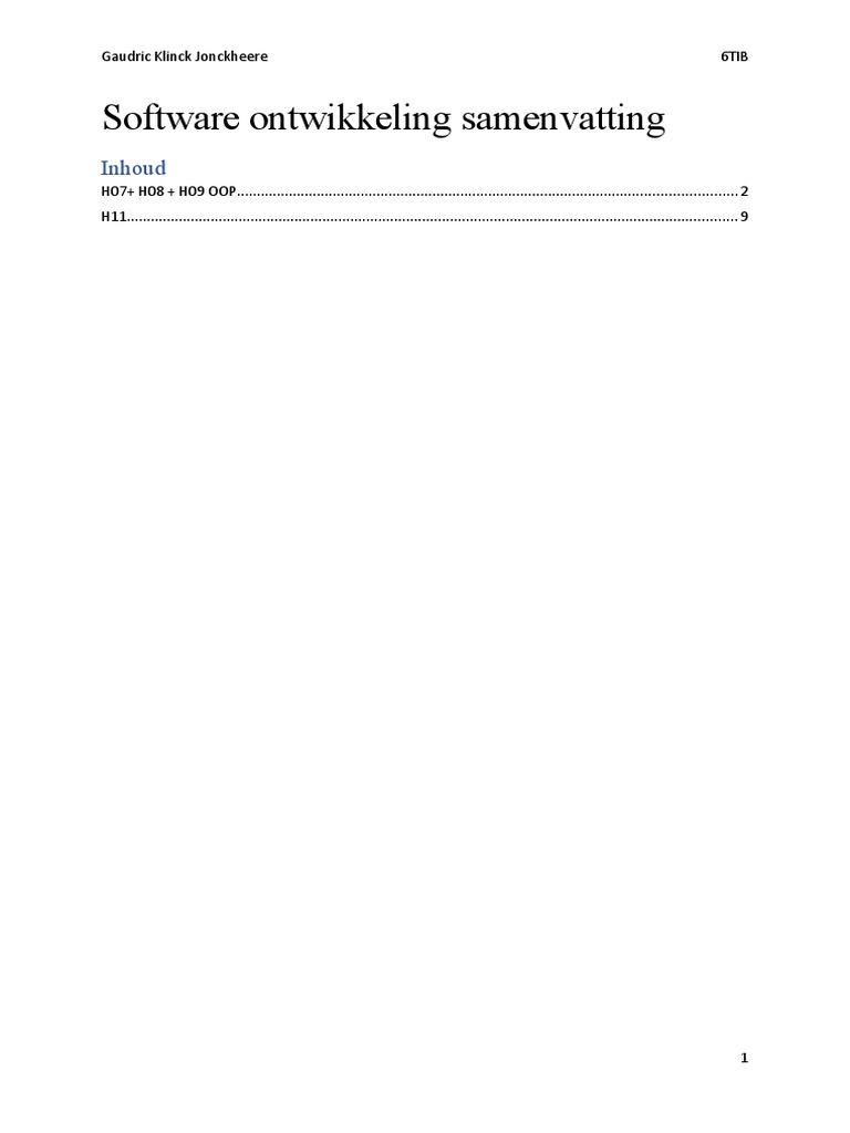 Software Ontwikkeling Samenvatting | PDF