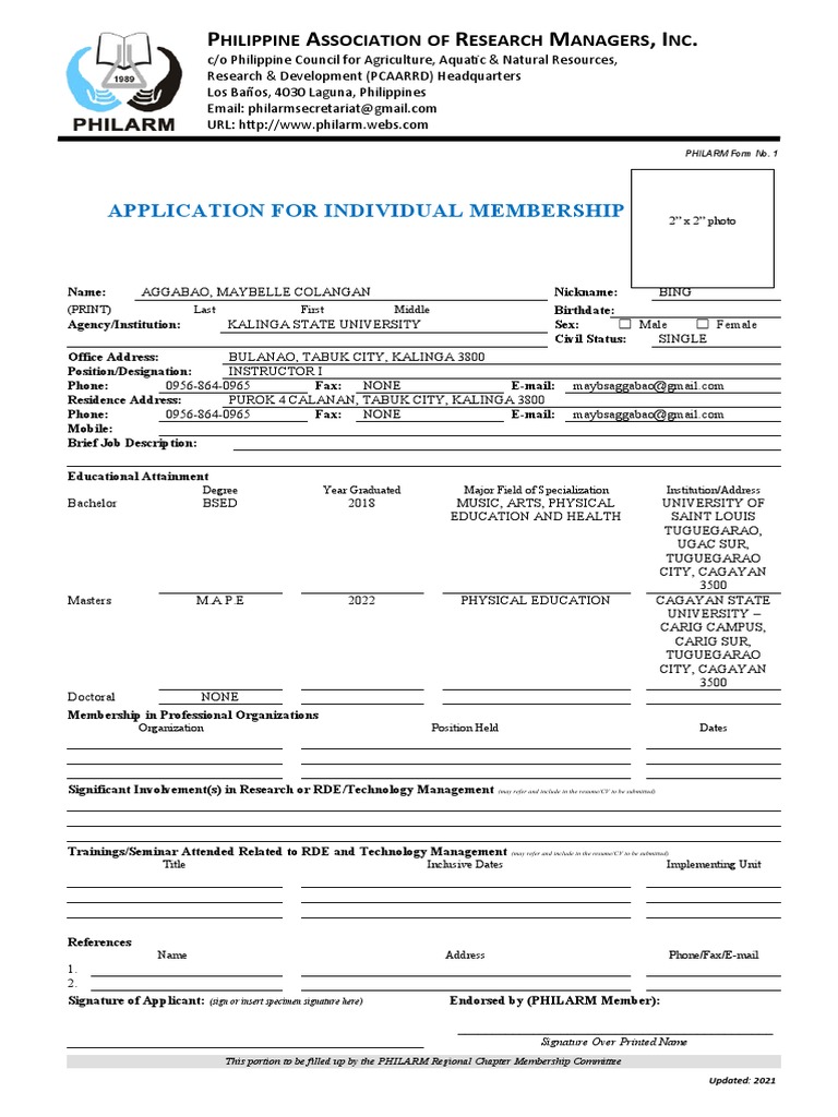 No. 1 Application Form Individual Revised 2021 | PDF