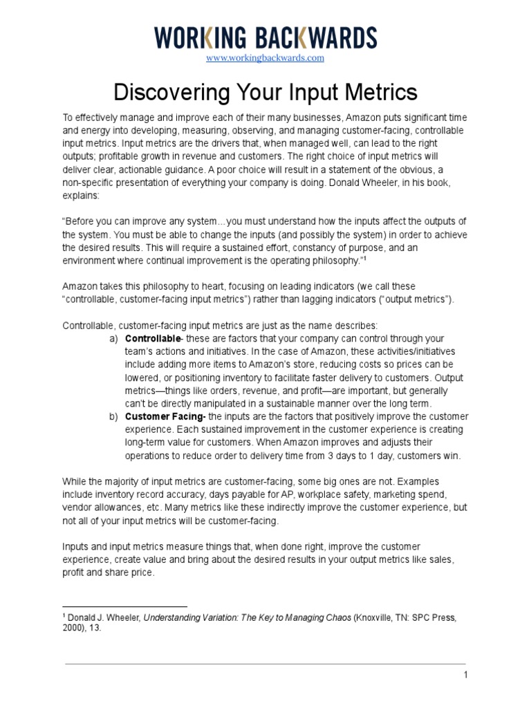 Discovering Your Input Metrics | PDF | Marketing | Inventory