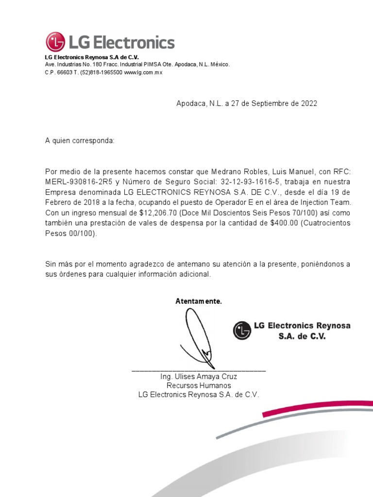 Constancia Laboral Con Sueldo | PDF