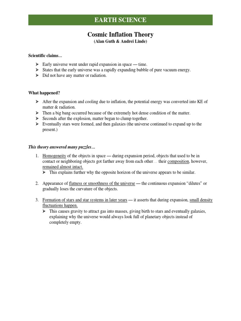 Cosmic Inflation Theory Class Notes | PDF | Science & Mathematics