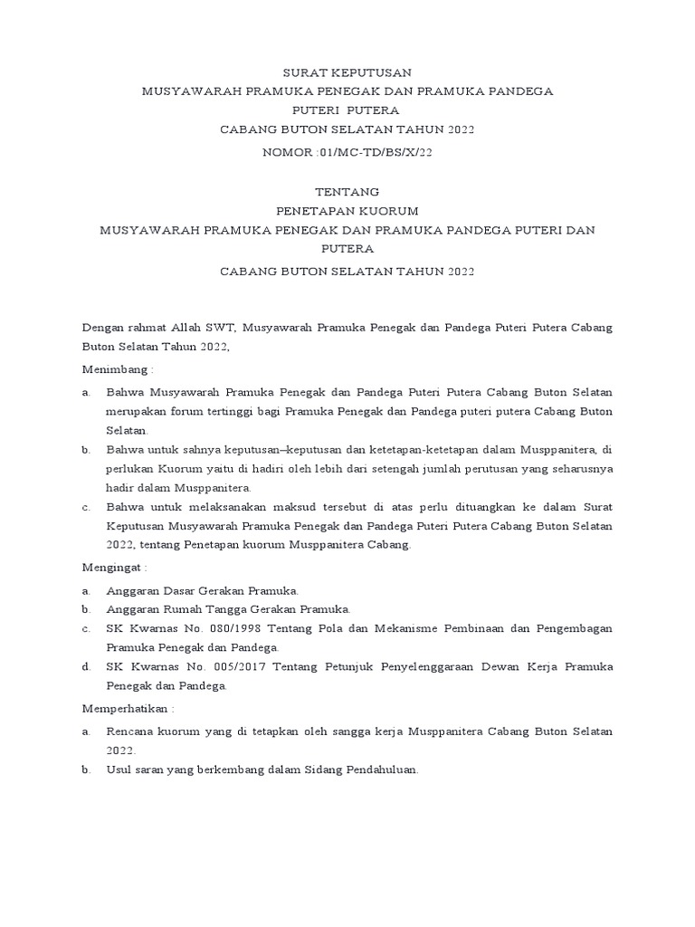 SURAT KEPUTUSAN.01 Penetapan Kuorum | PDF