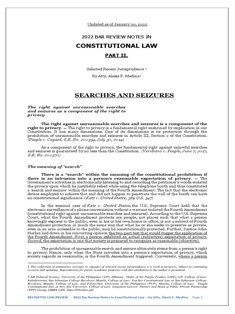 BAR 2022 - Constitutional Law Part II - Alexis F. Medina - SSCR LAW | PDF | Search And Seizure ...