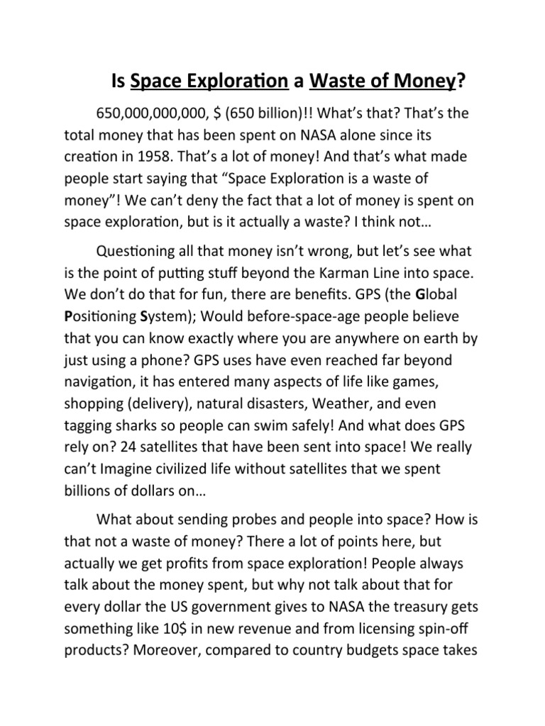 Is Space Exploration A Waste of Money | PDF | Outer Space | Earth