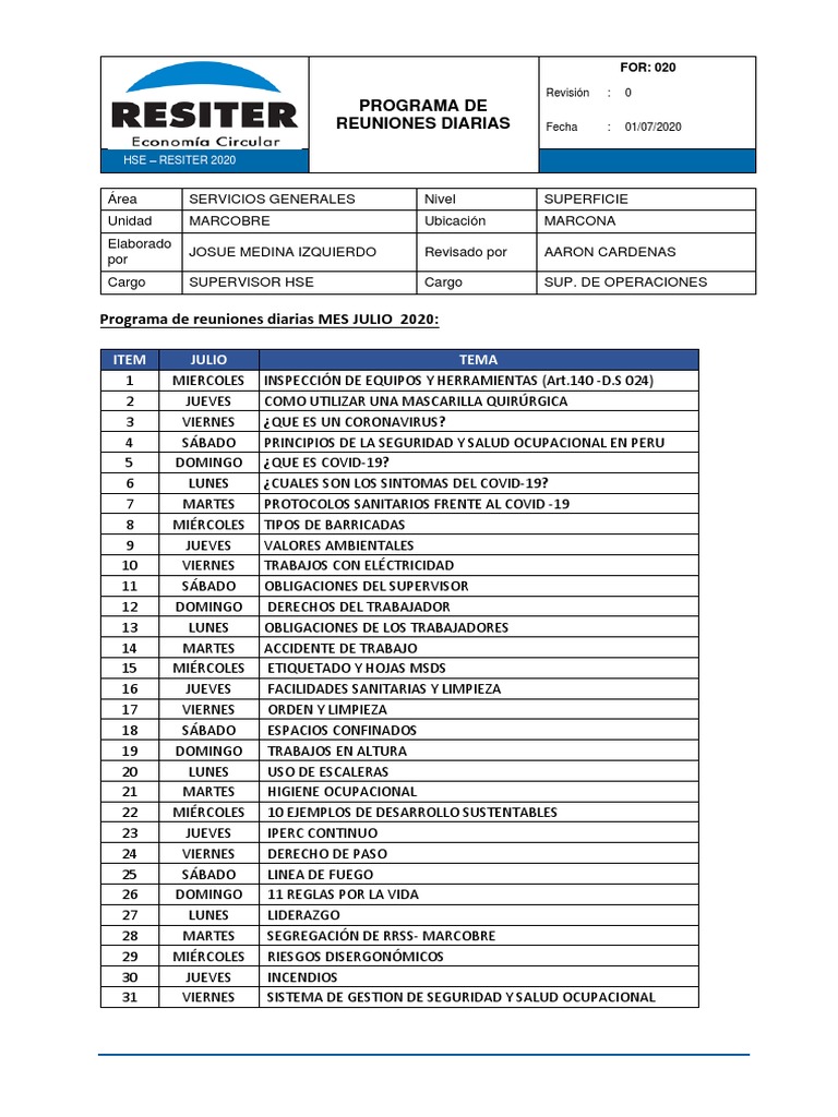 Programa de Charlas Diarias Resiter 2020 | PDF | Entorno natural | Naturaleza