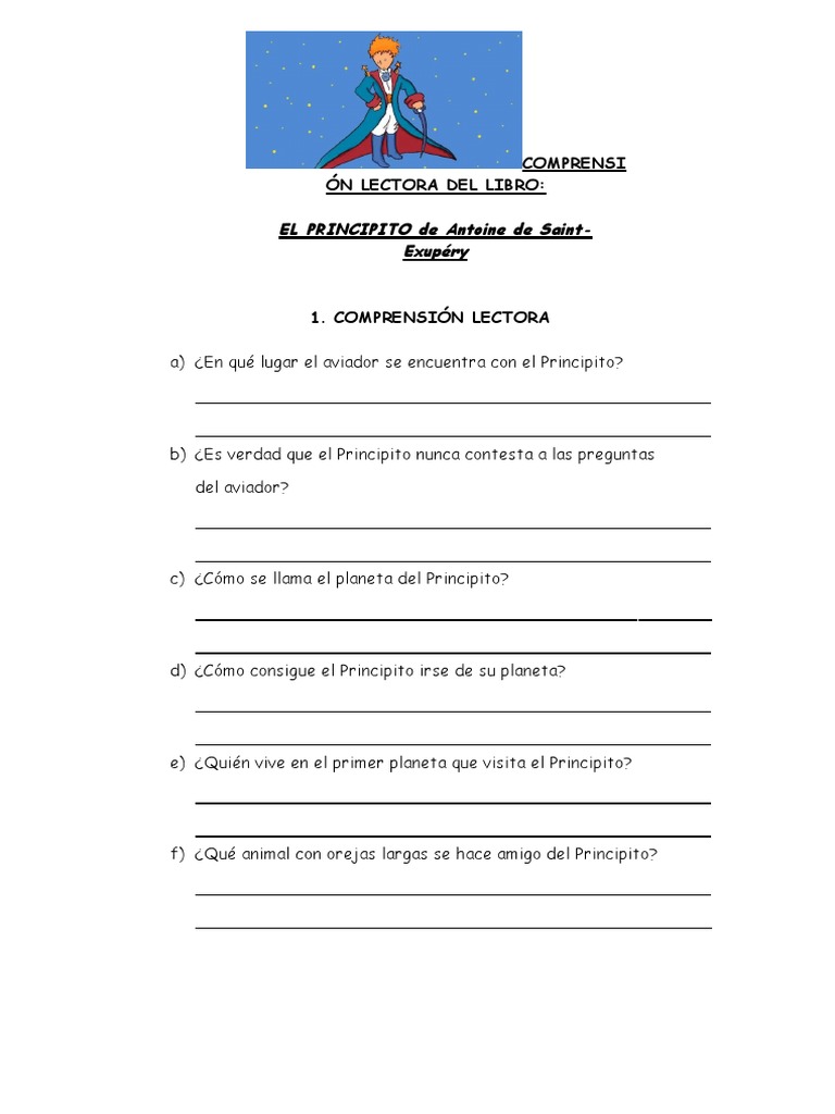 Comprensión lectora: El Principito | PDF | Libros para adolescentes