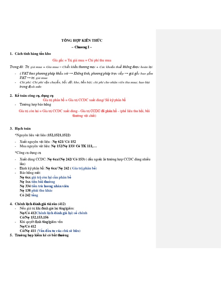 TỔNG HỢP KIẾN THỨC KTTC - HVNH | PDF