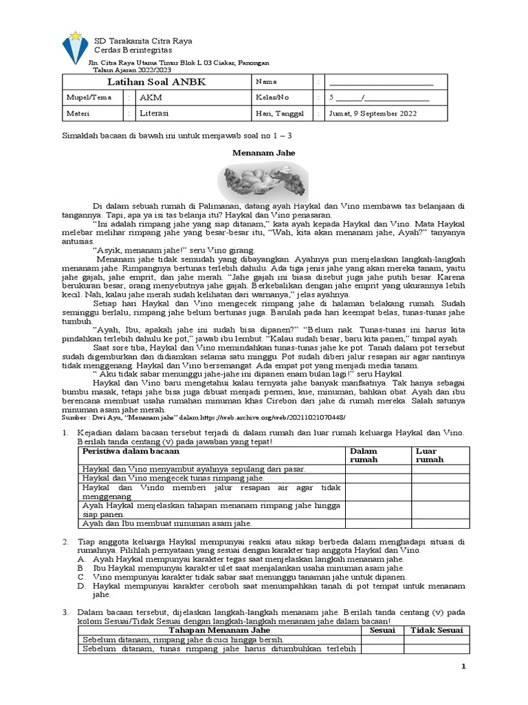 Soal AKM Literasi 1 OK | PDF