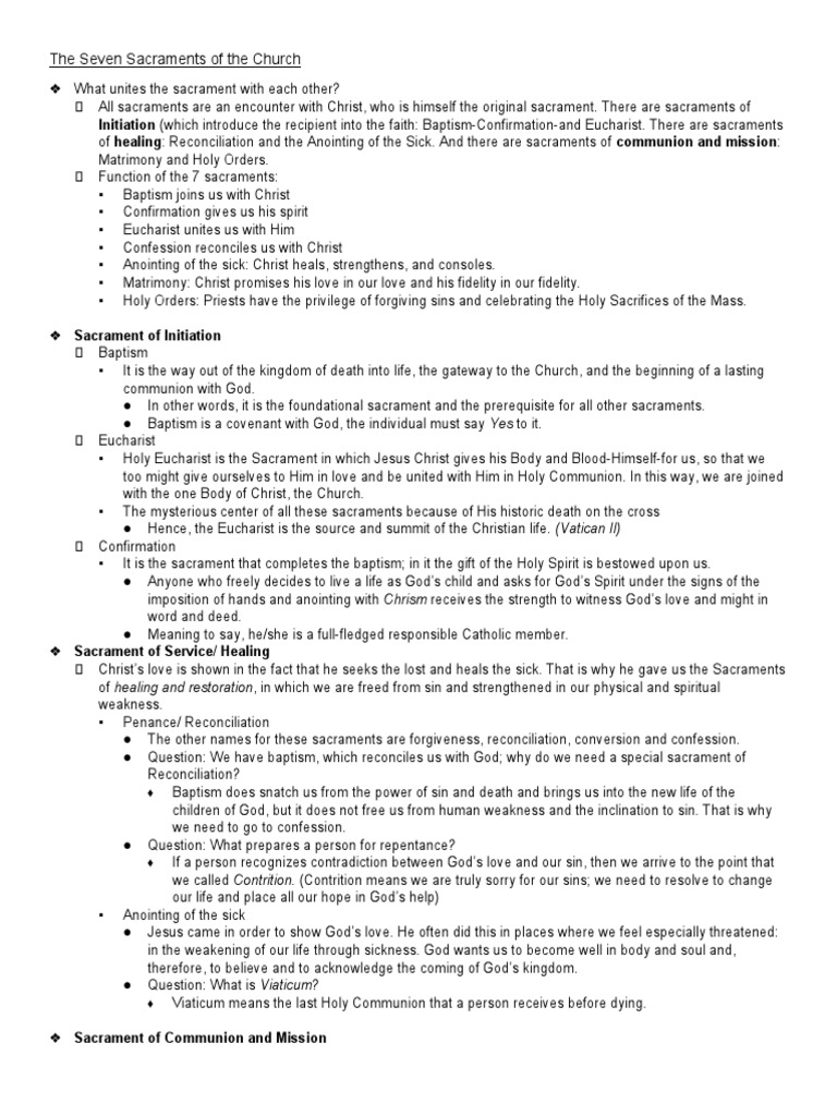 The Seven Sacraments of The Church | PDF | Eucharist | Catholic Church