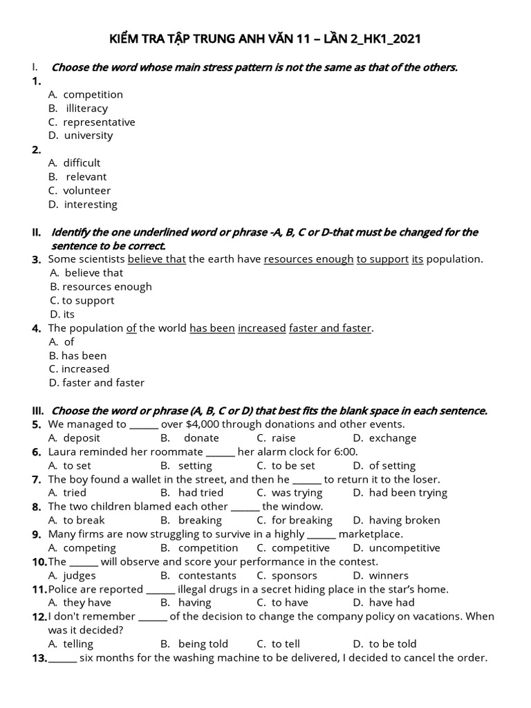 KTTT AV 11 LAN 2 - HK1 - 2021 - Azota | Download Free PDF | Human Overpopulation | Population Growth