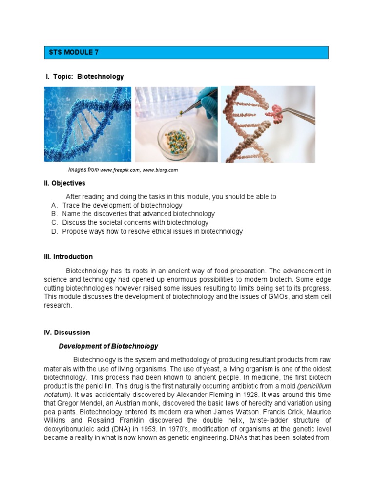 STS Module 7 Biotechnology | PDF | Biotechnology | Genetically Modified Organism