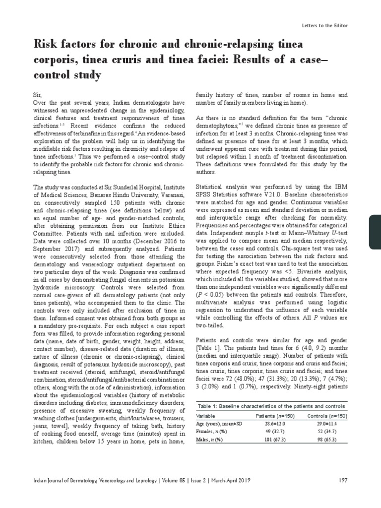 Risk Factors For Chronic and Chronic Relapsing Tinea Corporis, Tinea ...