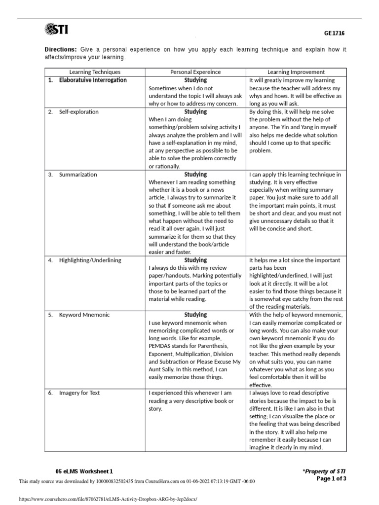 eLMS Activity Dropbox ARG by Jep2 | PDF | Experience | Learning
