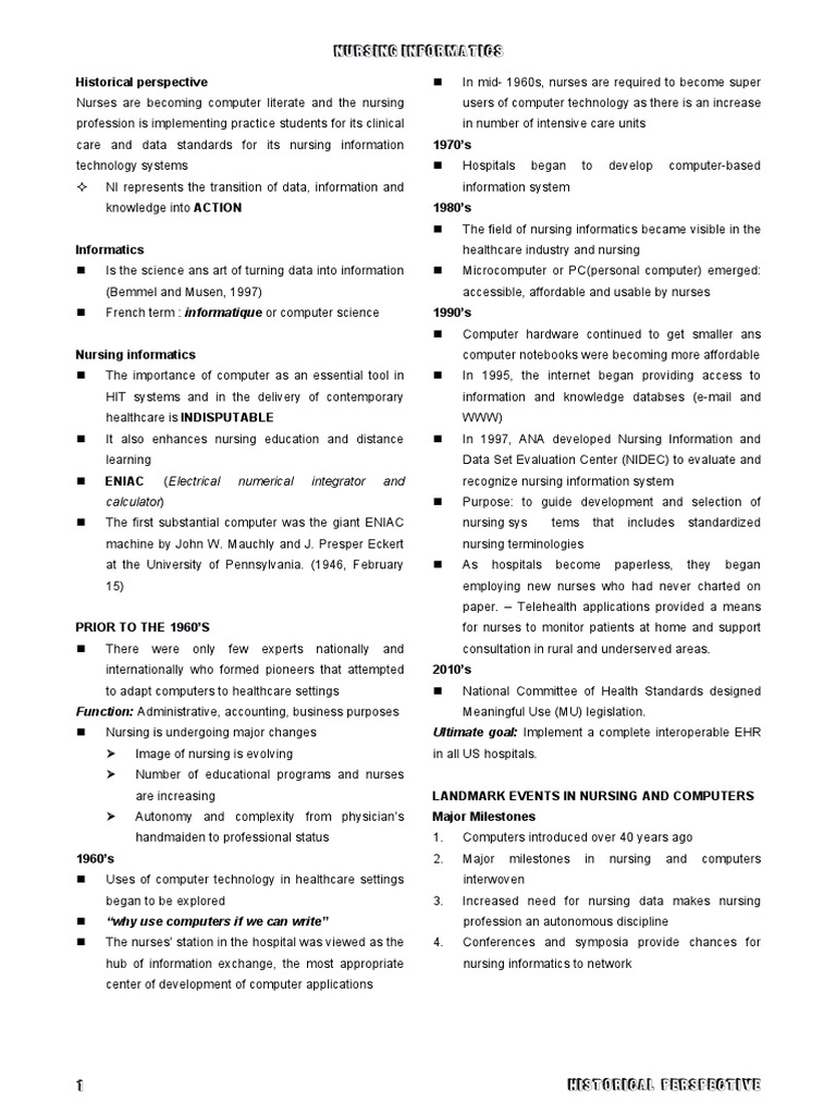 A Comprehensive History of Nursing Informatics: From Early Mainframe ...