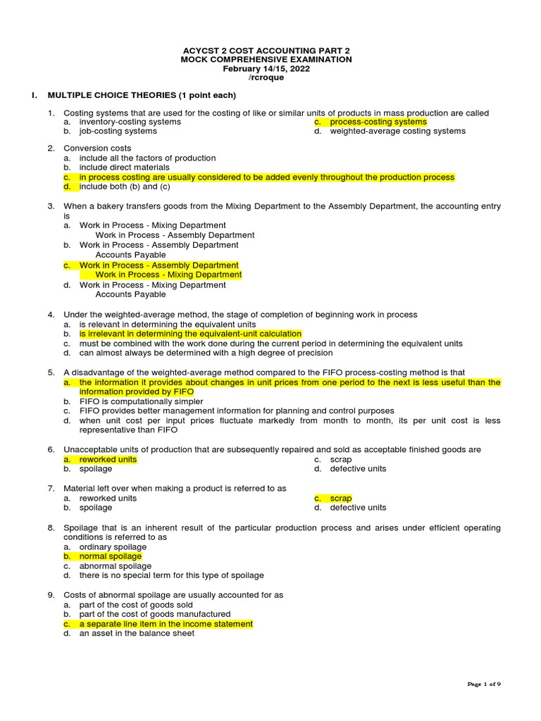 ACYCST2 Mock Comprehensive Examination Key | PDF | Labour Economics ...