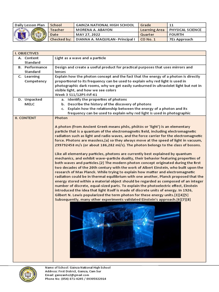 CO1 DLP-MORS - With Lectures | PDF | Light | Photon