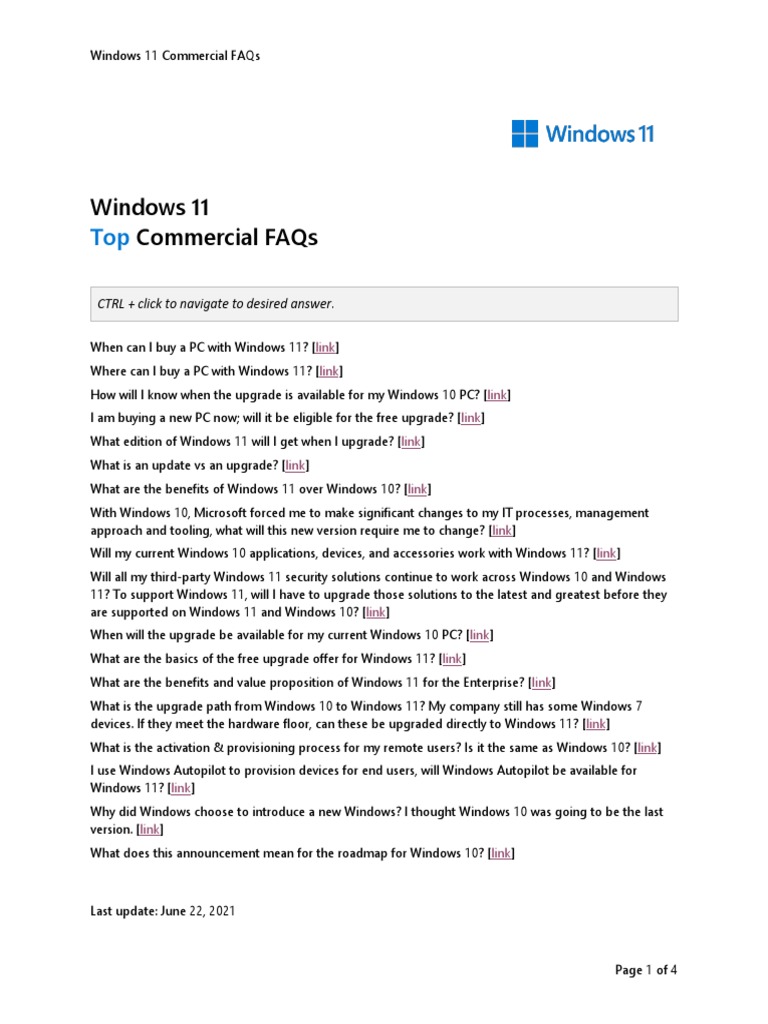 Windows 11 Top Commercial FAQs | PDF | Windows 10 | Microsoft Windows