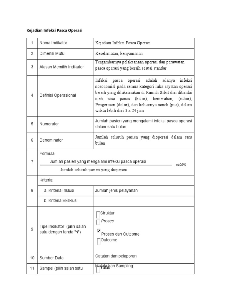 Infeksi Pasca Operasi: Indikator dan Analisis | PDF