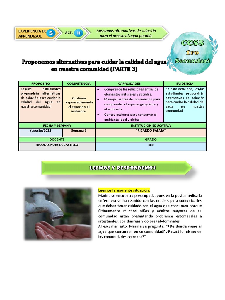 Exp.5 CCSS 1°-ACT.3 | PDF | Agua | Evaluación
