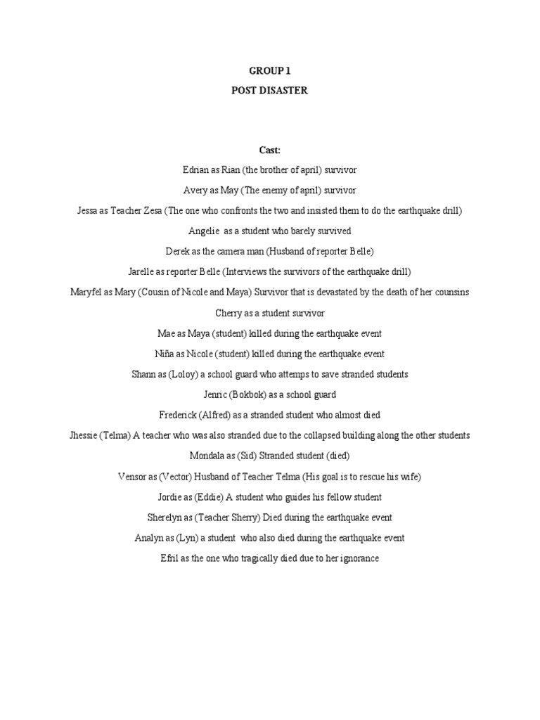 Group 1 Post Disaster Script Diass | PDF