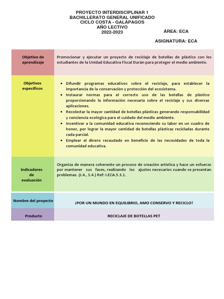 Proyecto 1 - Eca - Bgu | PDF | Reciclaje | Residuos