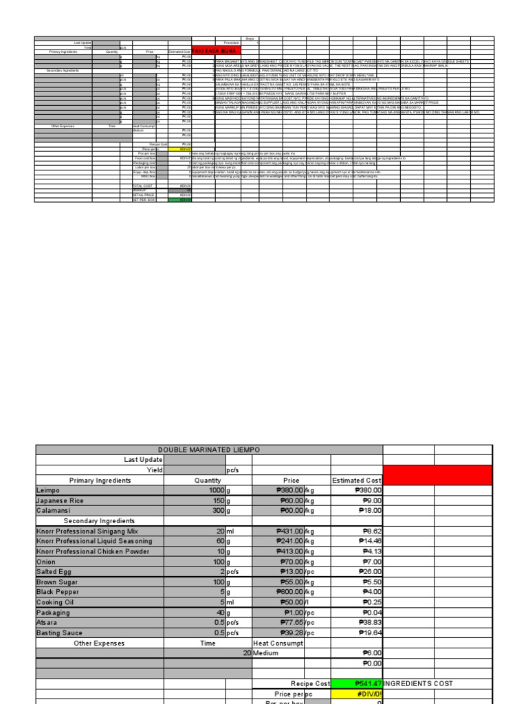 Knorr Food Tray Costing | PDF