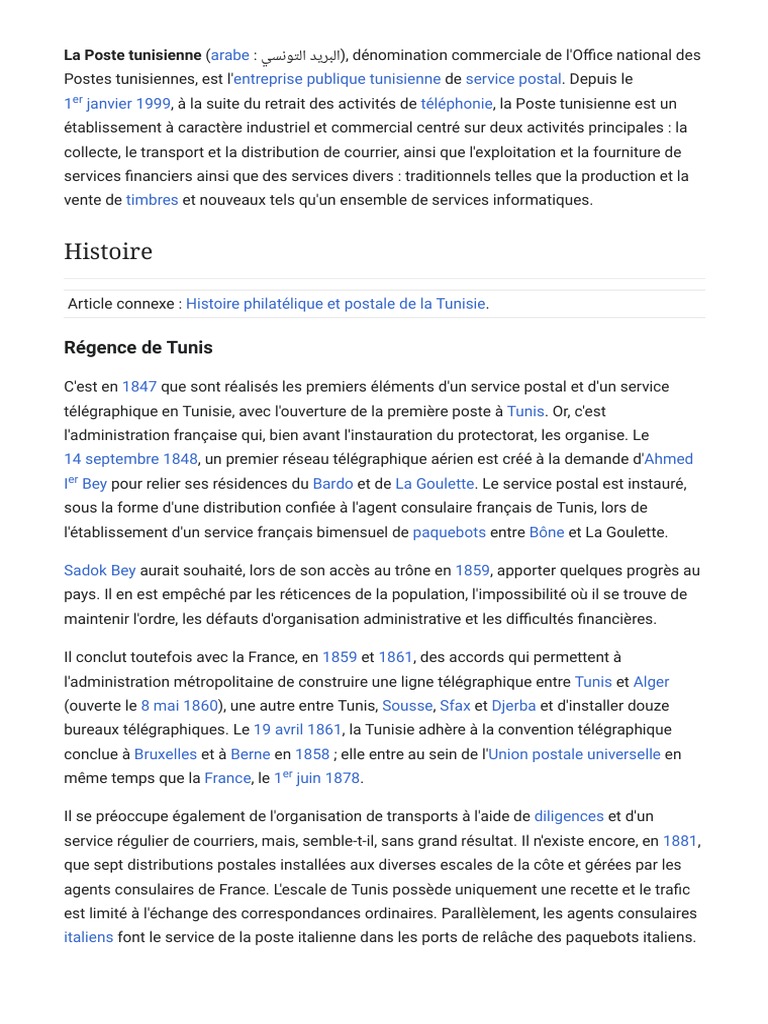Histoire de la Poste tunisienne | PDF | Tunisie